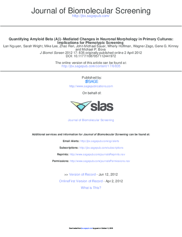 (PDF) Quantifying Amyloid Beta (A )-Mediated Changes in Neuronal Morphology in Primary Cultures ...