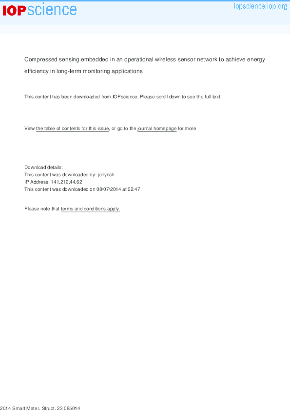 Pdf Compressed Sensing Embedded In An Operational Wireless Sensor Network To Achieve Energy