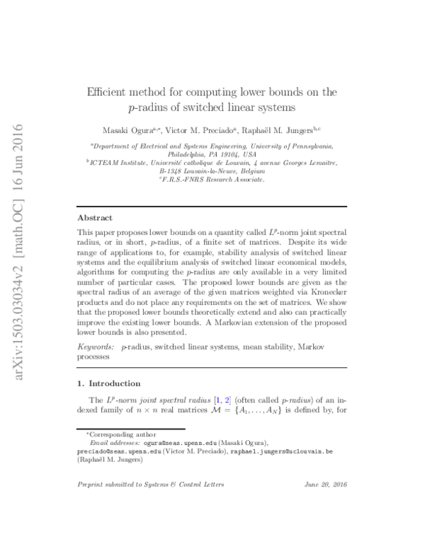 Efficient Method For Computing Lower Bounds On The P Radius Of Switched Linear Systems