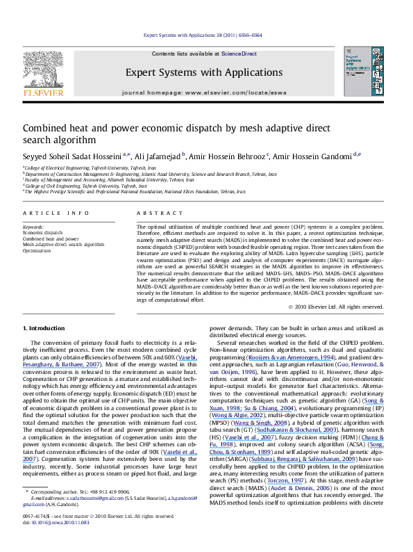 Pdf Combined Heat And Power Economic Dispatch By Mesh Adaptive Direct Search Algorithm