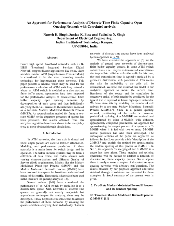 Pdf An Approach For Performance Analysis Of Discrete Time Finite Capacity Open Queuing Network