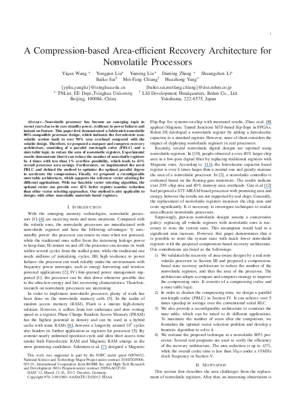 Pdf A Compression Based Area Efficient Recovery Architecture For Nonvolatile Processors