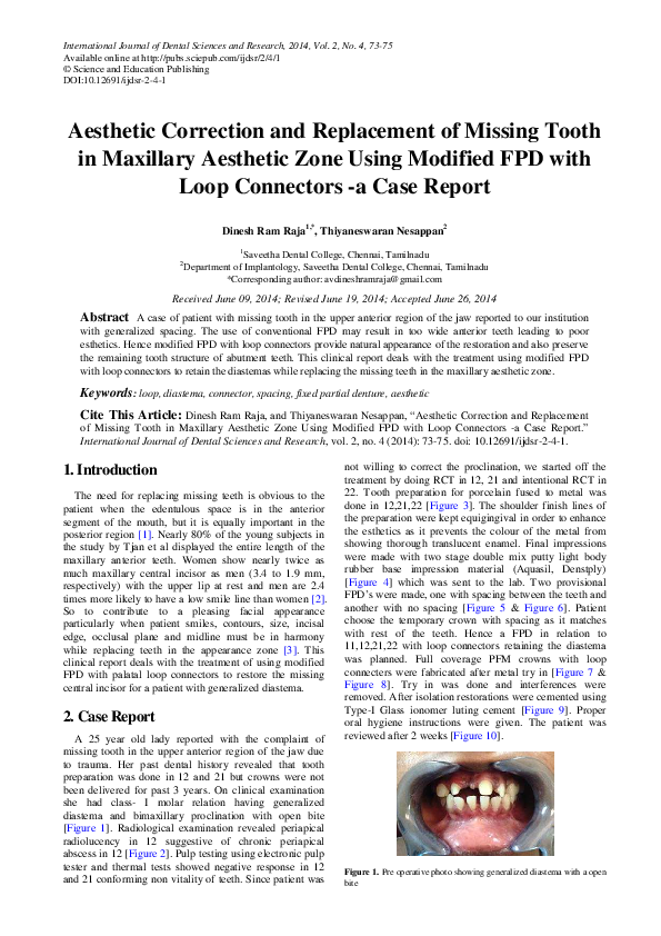 (PDF) Aesthetic Correction and Replacement of Missing Tooth in ...