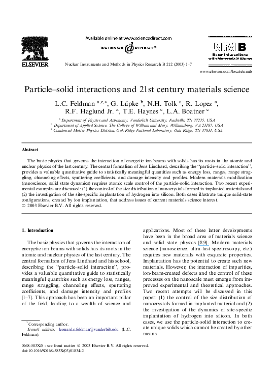 (PDF) Particle–solid interactions and 21st century materials science