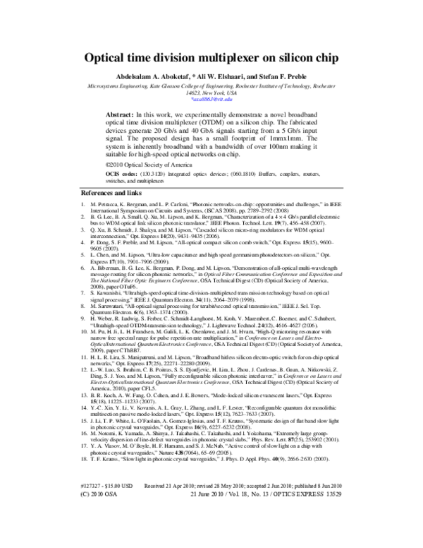 (PDF) Optical time division multiplexer on silicon chip