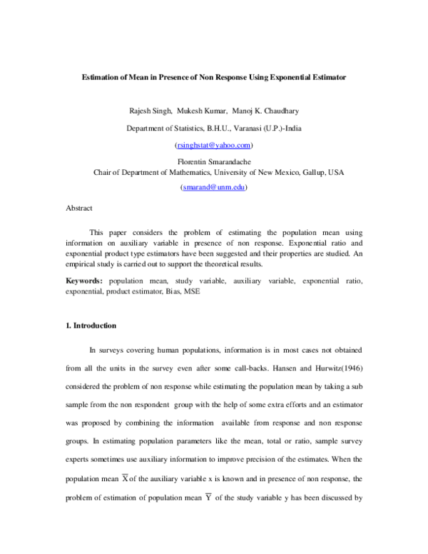 Pdf Estimation Of Mean In Presence Of Non Response Using Two Phase Sampling Scheme