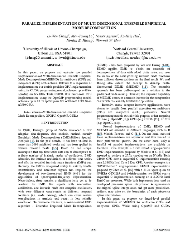(PDF) Parallel implementation of Multidimensional Ensemble Empirical Mode Decomposition