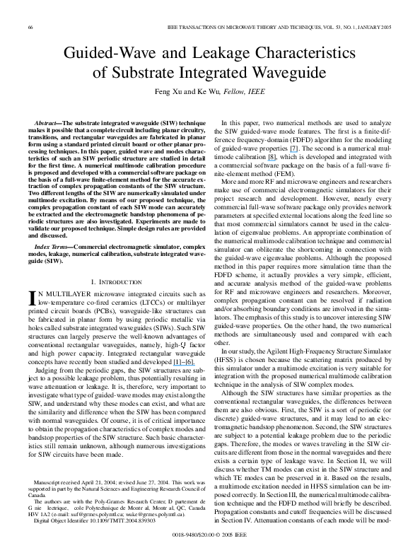 (PDF) Guided-wave and leakage characteristics of substrate integrated waveguide