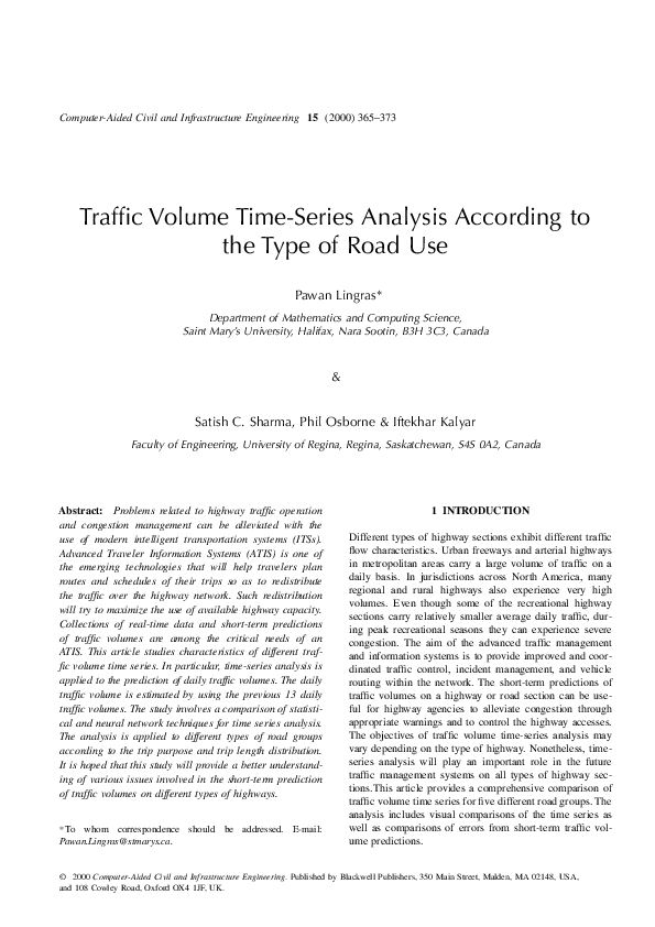 Pdf Traffic Volume Time Series Analysis According To The Type Of Road Use