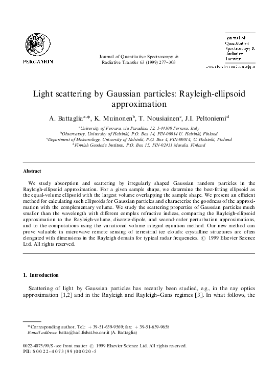 (PDF) Light scattering by Gaussian particles: Rayleigh-ellipsoid approximation