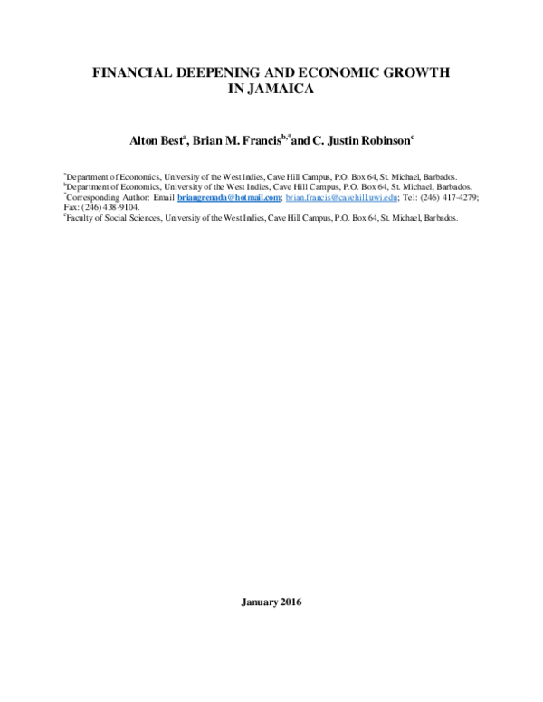 (PDF) FINANCIAL DEEPENING AND ECONOMIC GROWTH IN JAMAICA