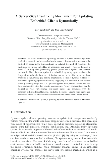 (PDF) A Server-Side Pre-linking Mechanism for Updating Embedded Clients Dynamically