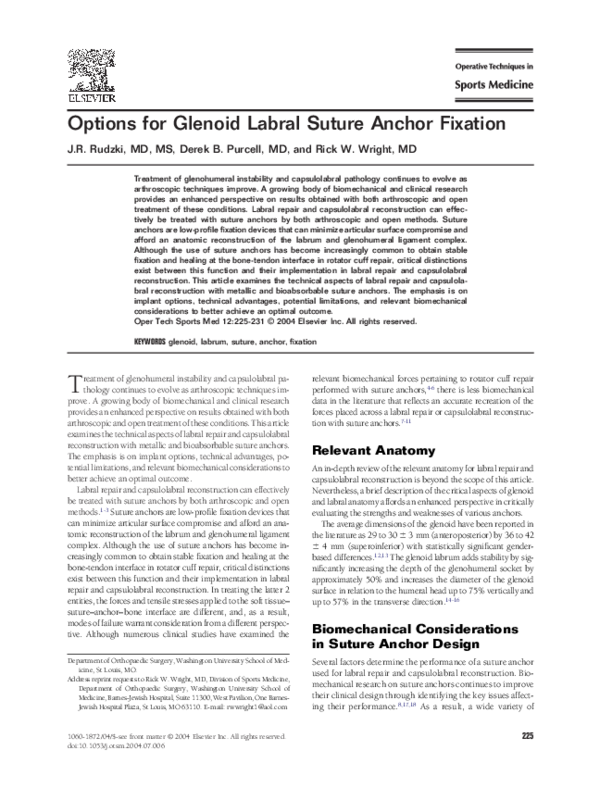 (PDF) Options for glenoid labral suture anchor fixation