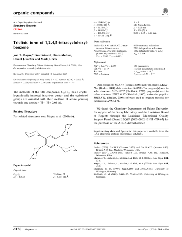 (PDF) Triclinic form of 1,2,4,5-tetracyclohexylbenzene