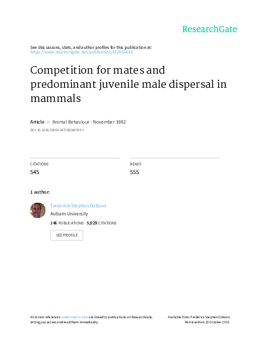 (PDF) Competition for mates and predominant juvenile male dispersal in ...