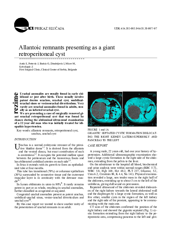 (PDF) Allantoic remnants presenting as a giant retroperitoneal cyst