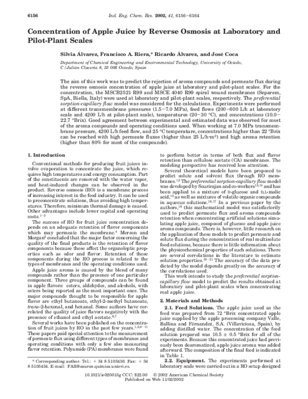 (PDF) Concentration of Apple Juice by Reverse Osmosis at Laboratory and ...