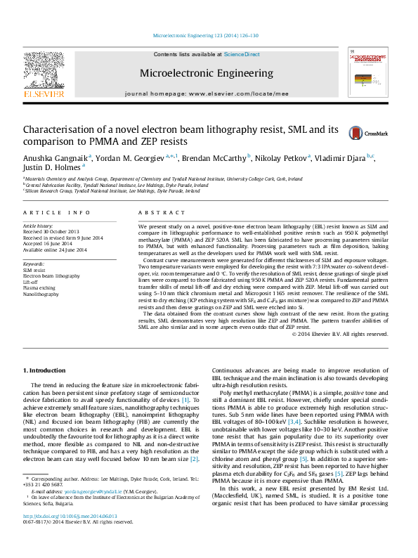 (PDF) Characterisation of a novel electron beam lithography resist, SML ...