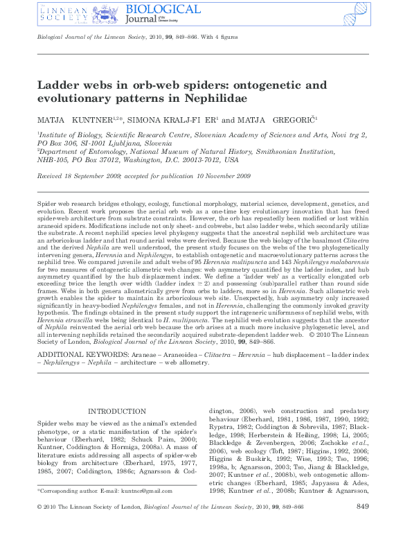 (PDF) Ladder webs in orb-web spiders: ontogenetic and evolutionary ...