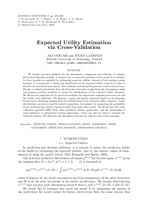 (PDF) Expected utility estimation via cross-validation