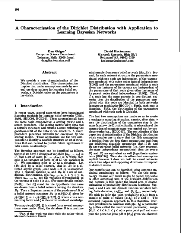 (PDF) A Characterization of the Dirichlet Distribution with Application to Learning Bayesian ...
