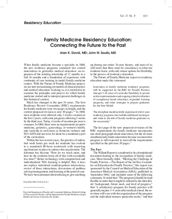 (PDF) Family medicine residency education: connecting the future to the ...