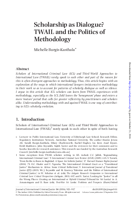 (PDF) Scholarship as Dialogue? TWAIL and the Politics of Methodology