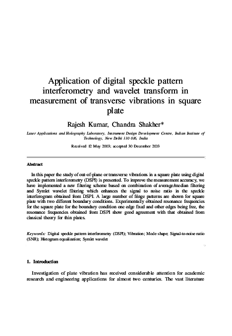 Pdf Application Of Digital Speckle Pattern Interferometry In