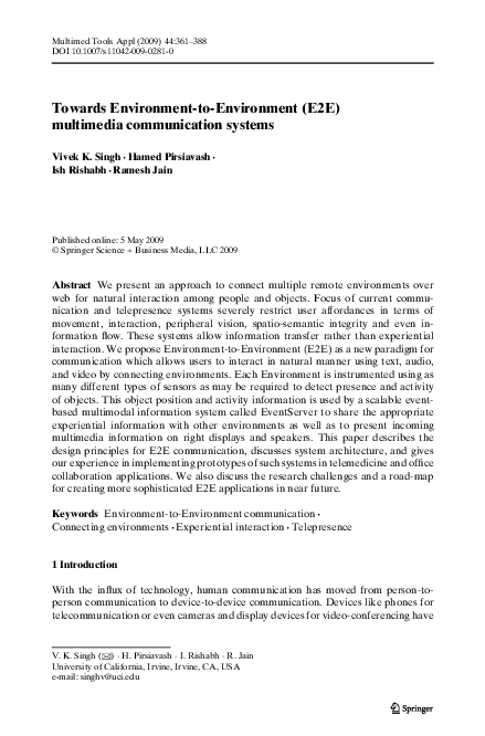 (PDF) Towards environment-to-environment (E2E) multimedia communication ...