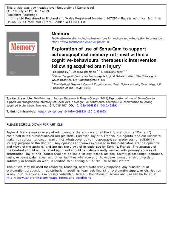 (PDF) Exploration of use of SenseCam to support autobiographical memory retrieval within a ...