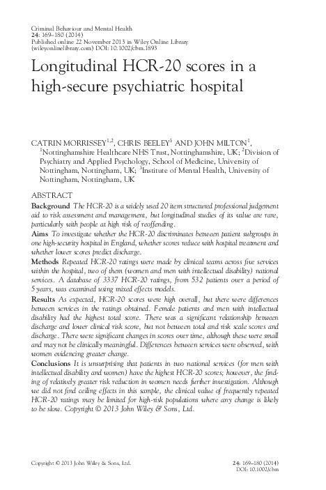 (PDF) Longitudinal HCR-20 scores in a high-secure psychiatric hospital