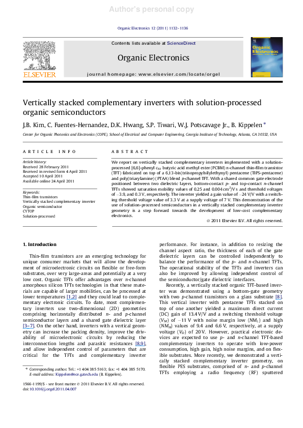 Pdf Vertically Stacked Complementary Inverters With Solution