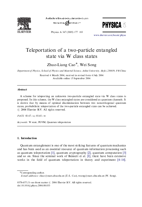 (PDF) Teleportation of a two-particle entangled state via entanglement swapping