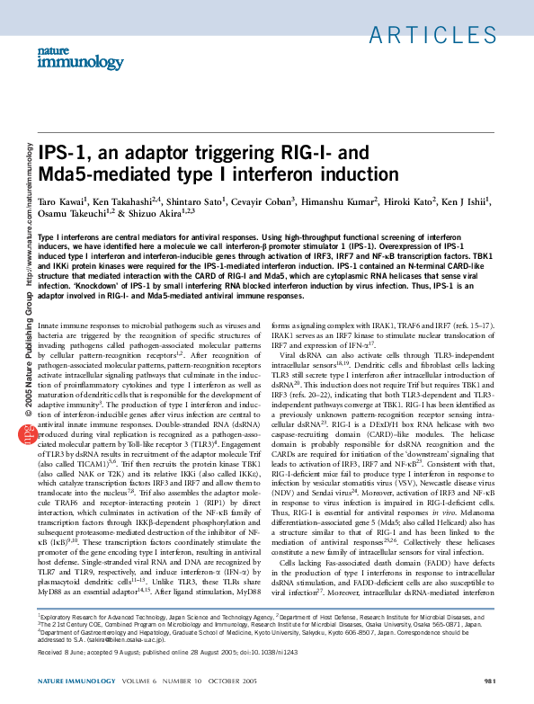 (PDF) IPS1, an adaptor triggering RIG-I- and Mda5-mediated type I ...