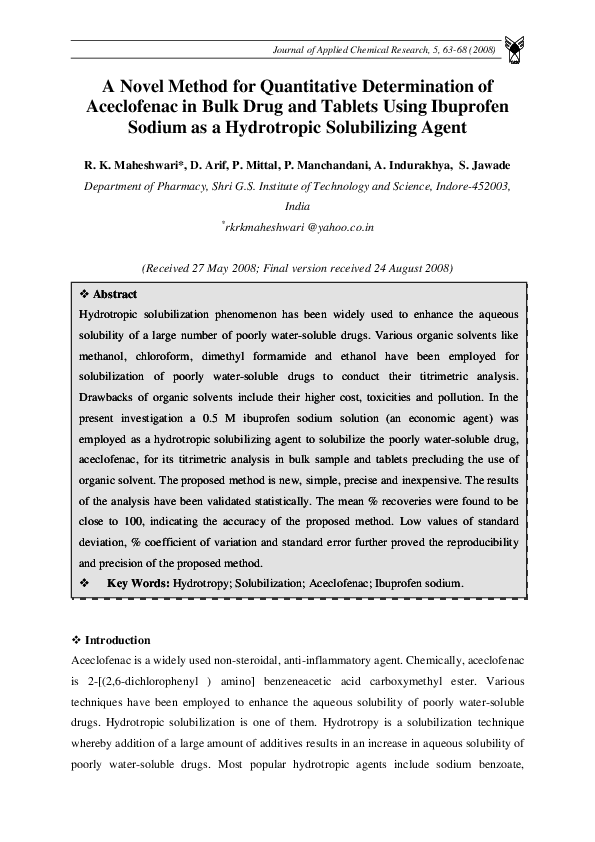 (PDF) A Novel Method for Quantitative Determination of Aceclofenac in ...