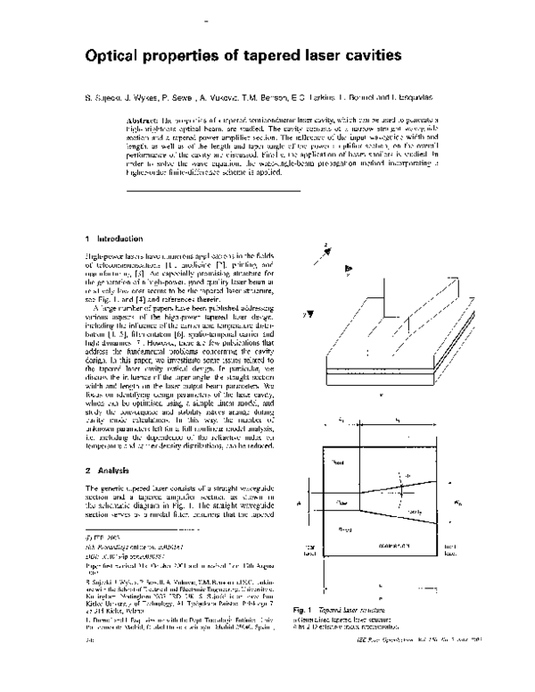 (PDF) Optical properties of tapered laser cavities