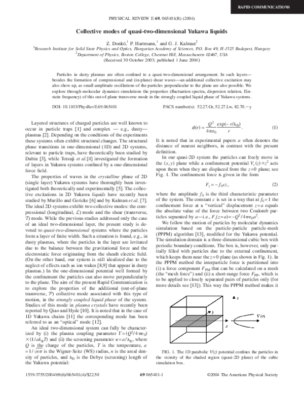 (PDF) Collective modes of quasi-two-dimensional Yukawa liquids