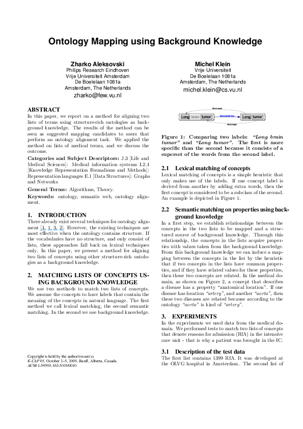 (PDF) Ontology mapping using background knowledge (PDF) Ontology mapping using background knowledge