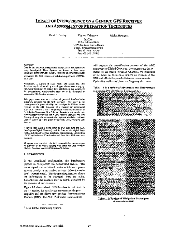 (PDF) Impact of interference on a generic GPS receiver and assessment of mitigation techniques