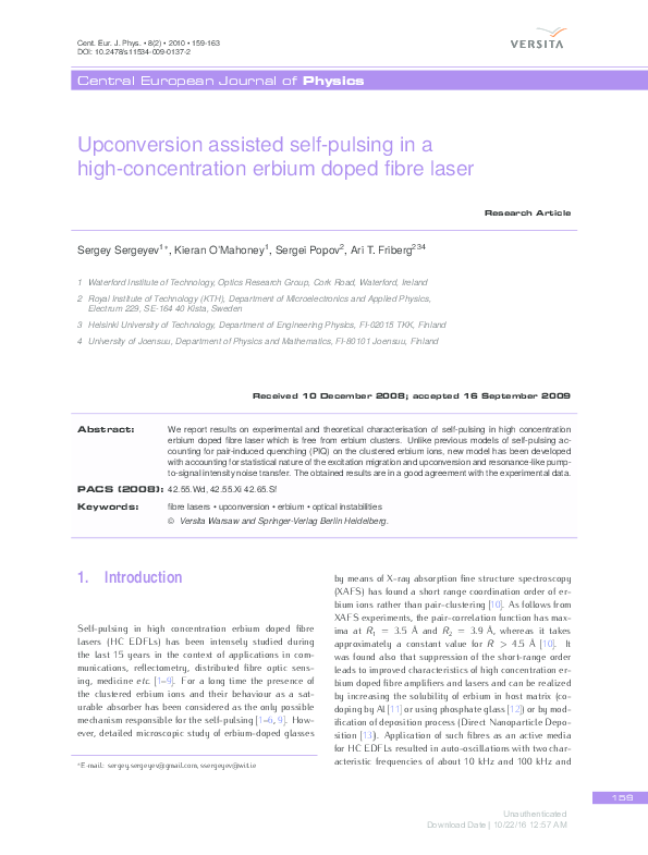 (PDF) Upconversion assisted self-pulsing in a high-concentration erbium ...