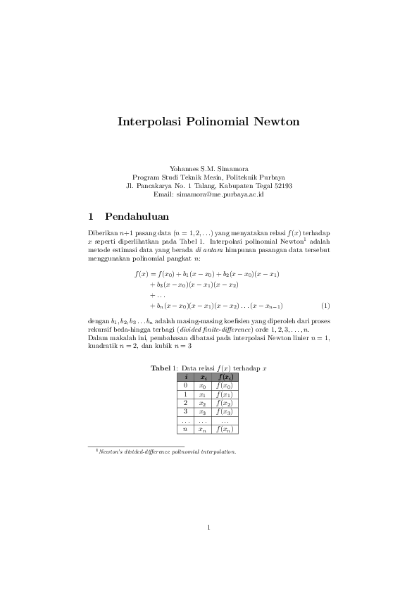 (PDF) Interpolasi Polinomial Newton