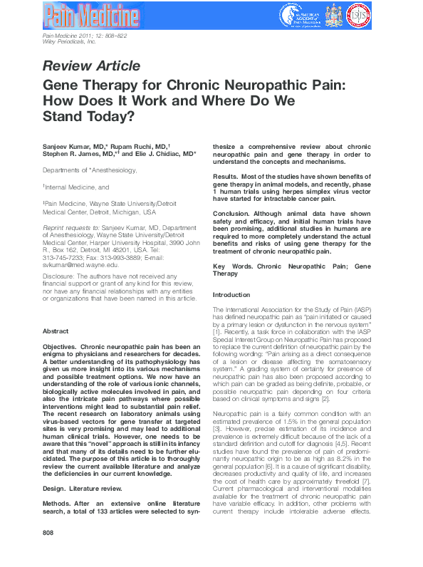 (PDF) Gene Therapy for Chronic Neuropathic Pain: How Does It Work and ...