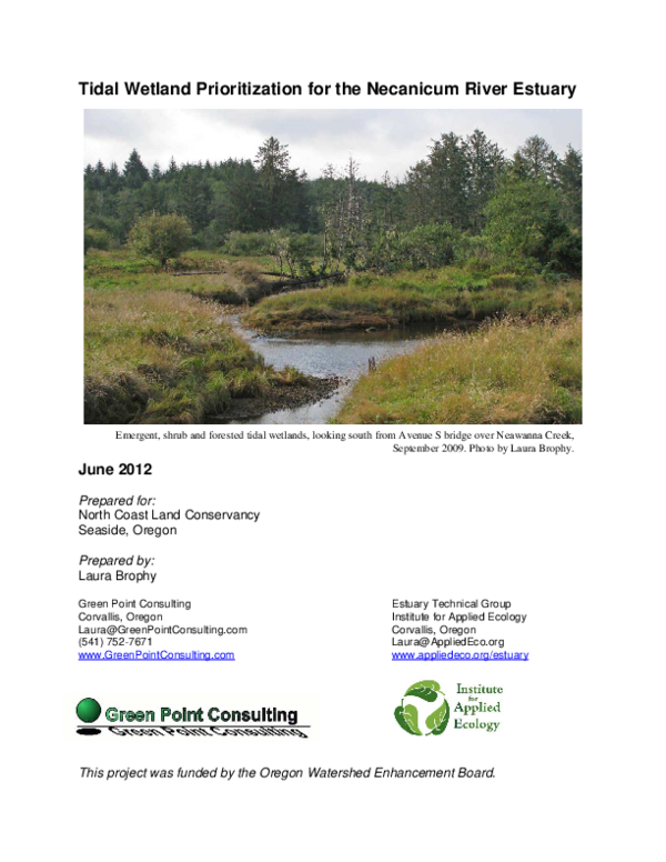 (PDF) Tidal Wetland Prioritization for the Necanicum River Estuary ...