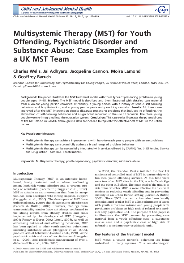 (PDF) Multisystemic Therapy (MST) for Youth Offending, Psychiatric ...