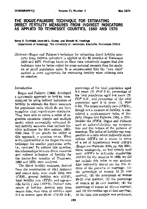 (PDF) The bogue-palmore technique for estimating direct fertility ...