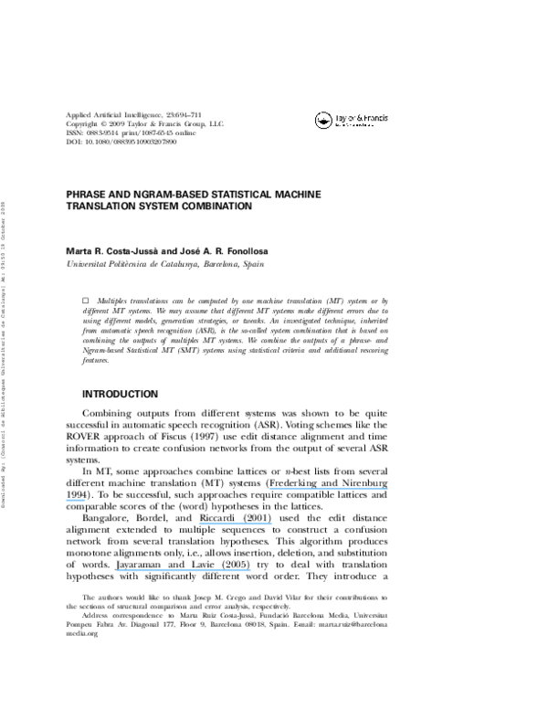 (PDF) Phrase and Ngram-Based Statistical Machine Translation System Combination