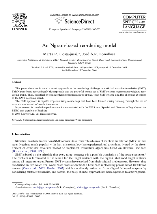 (PDF) An Ngram-based reordering model