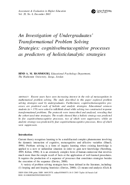 (PDF) An investigation of undergraduates' transformational problem ...