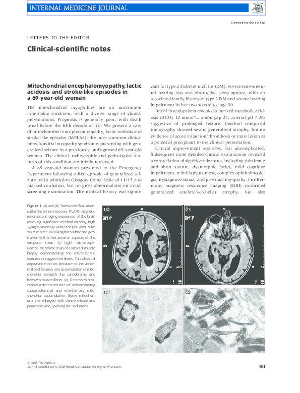(PDF) Mitochondrial Encephalomyopathy Lactic Acidosis and Strokelike ...