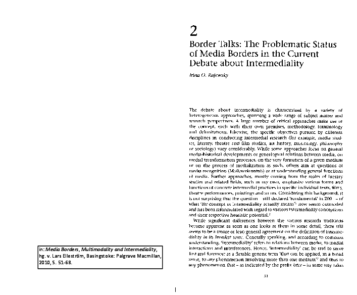 (PDF) "Border Talks. The Problematic Status of Media Borders in the Current Debate about ...